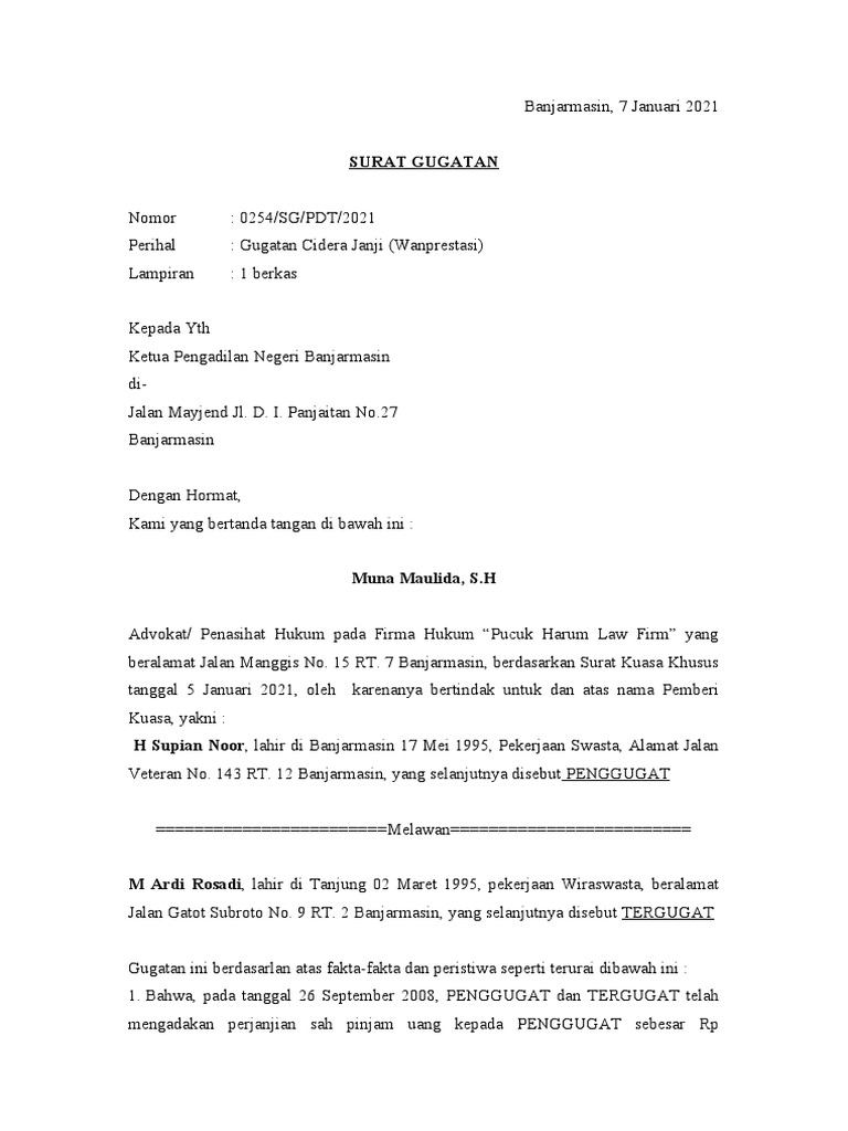 Contoh Gugatan Perdata | PDF | Hukum