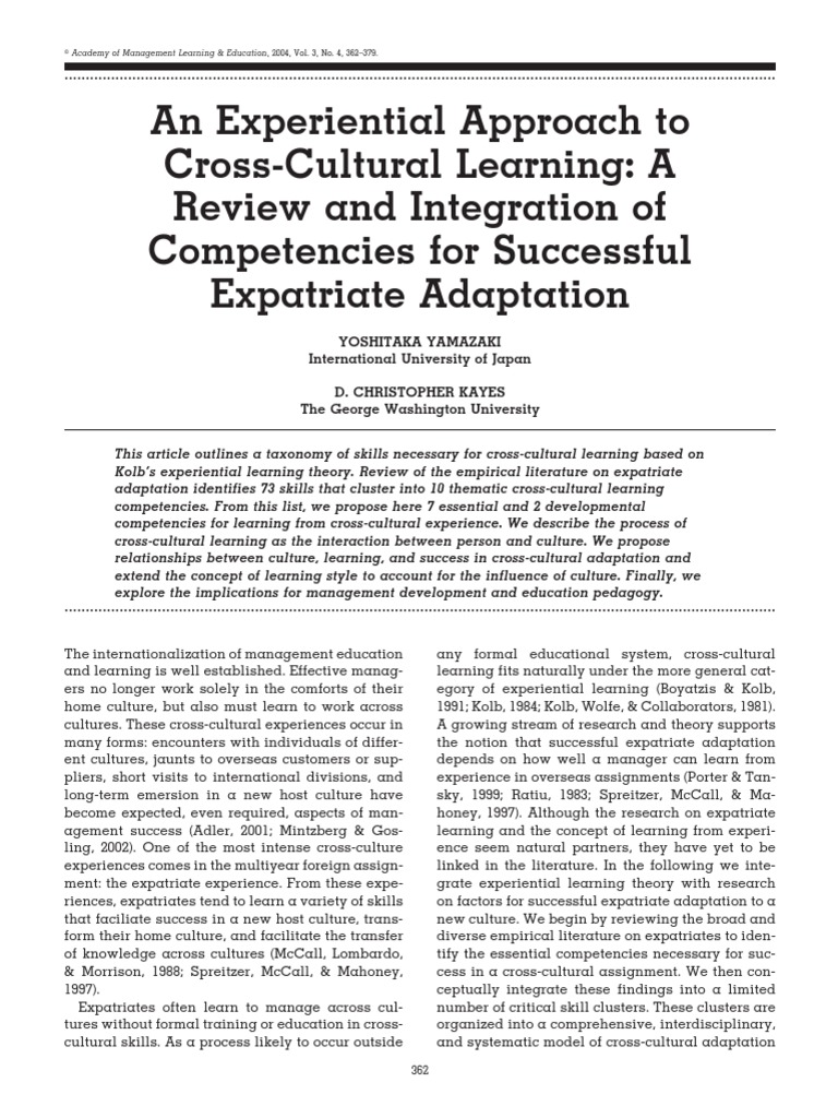 An Experiential Approach To Cross-Cultural Learning | PDF | Learning ...