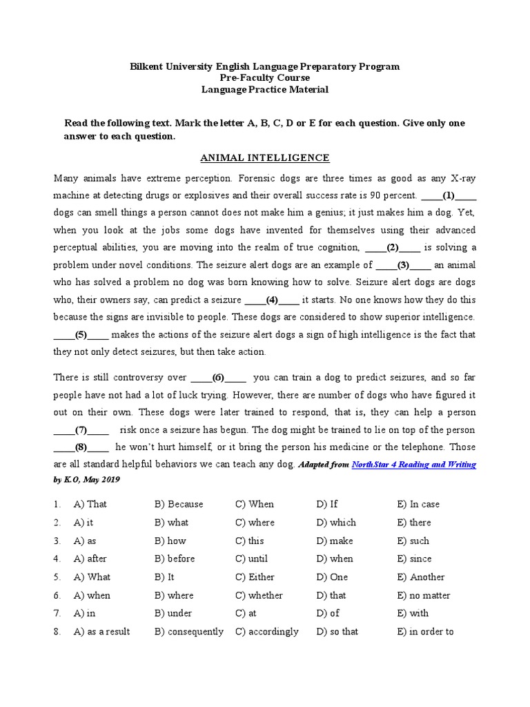 Animal Intelligence - PFC In-Class Language Practice Material | PDF ...