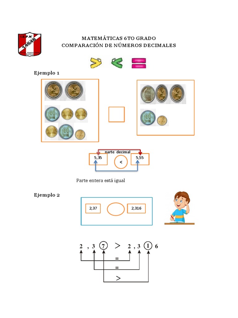 Comparación de Decimales | PDF | Notación Matemática | Lexicología