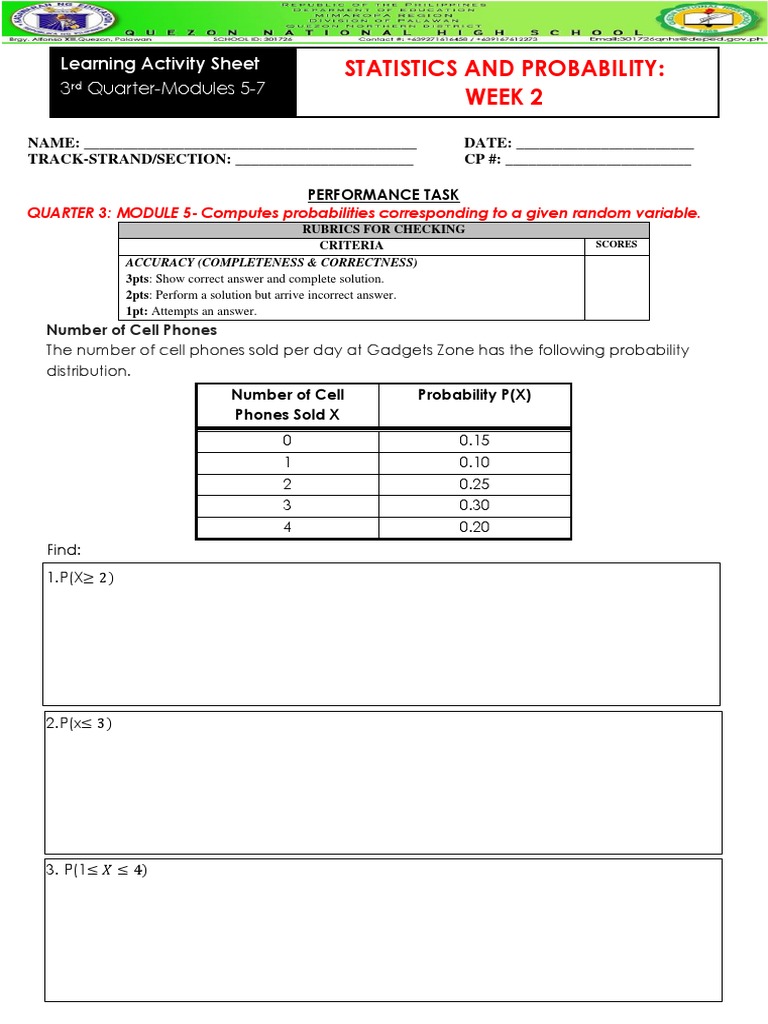 Statistics and Probability: Week 2: 3 Quarter-Modules 5-7 | PDF ...
