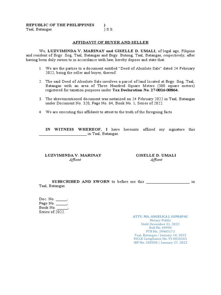 Affidavit of Buyer and Seller | PDF