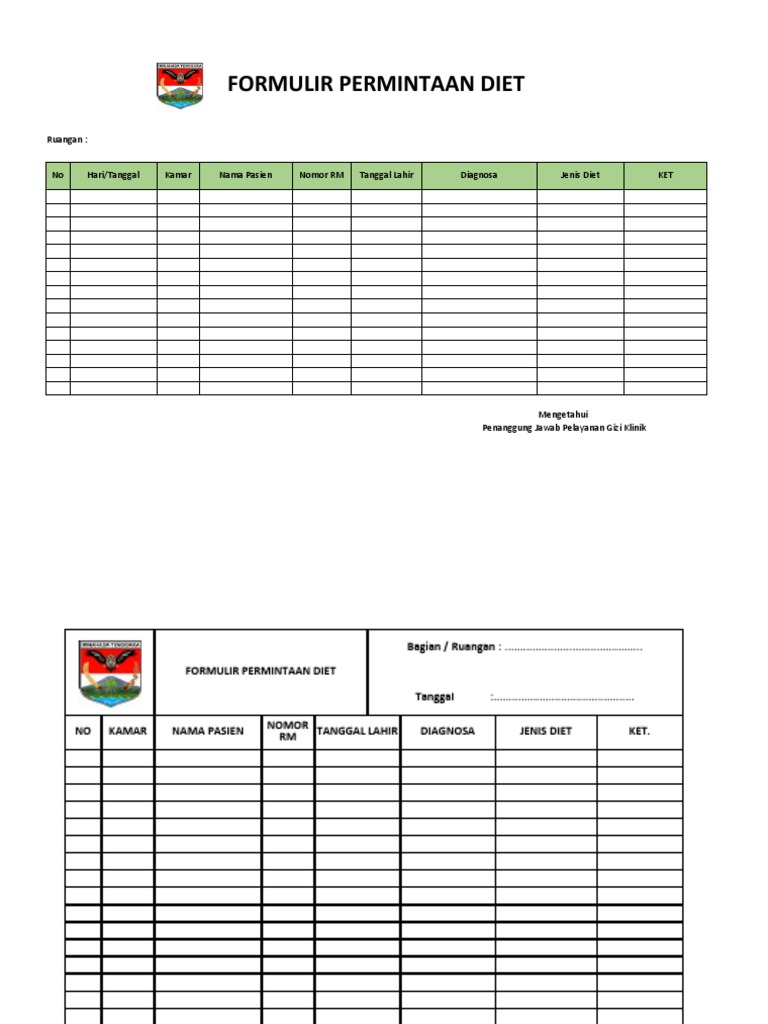 Form Rekapan Gizi Klinik Rawat Inap | PDF