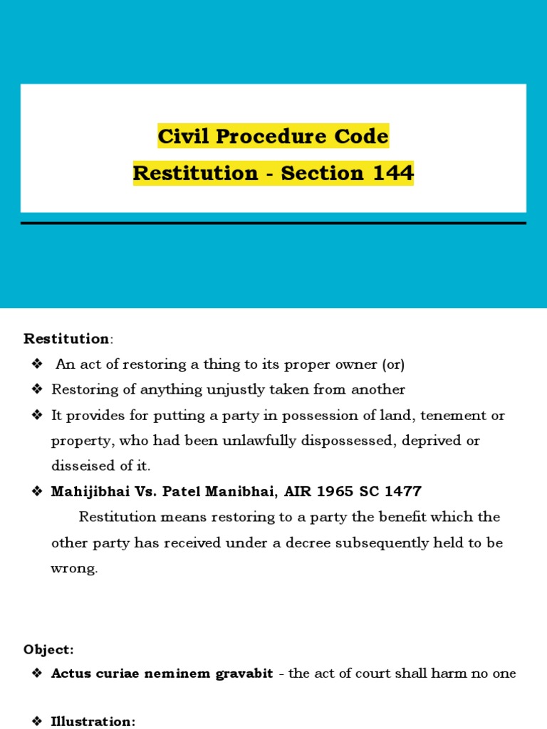 Civil Procedure Code Restitution - Section 144 | PDF | Social Science