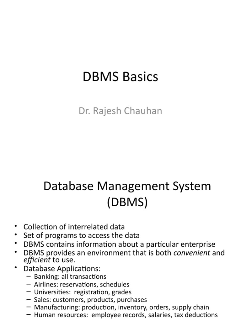 DBMS Basics: Dr. Rajesh Chauhan | PDF | Databases | Computer Programming
