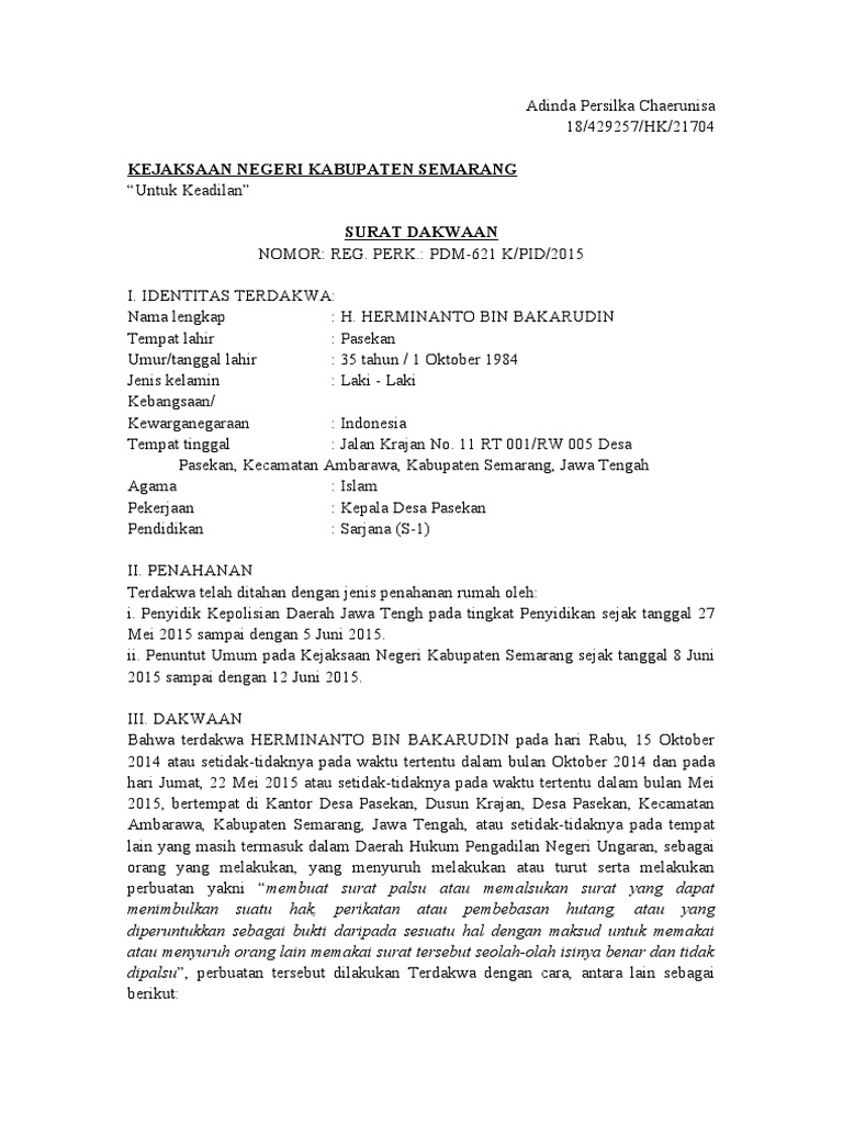 Contoh Surat Dakwaan | PDF