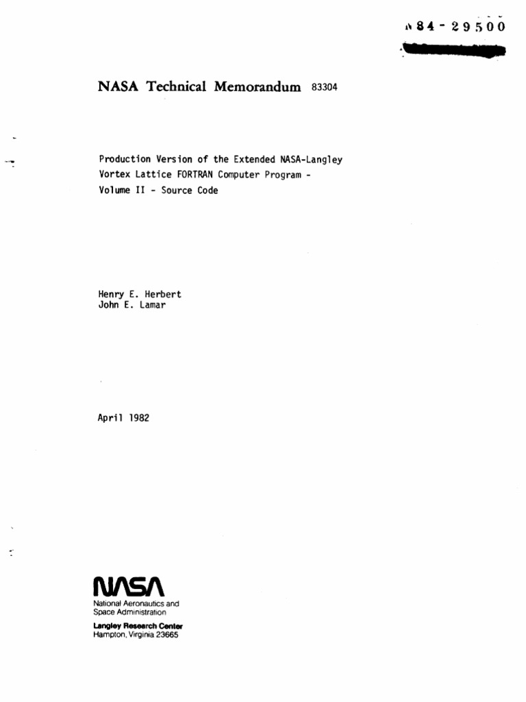 Nasa Technical Memorandum: Production The Extended NASA-Langley Lattice ...