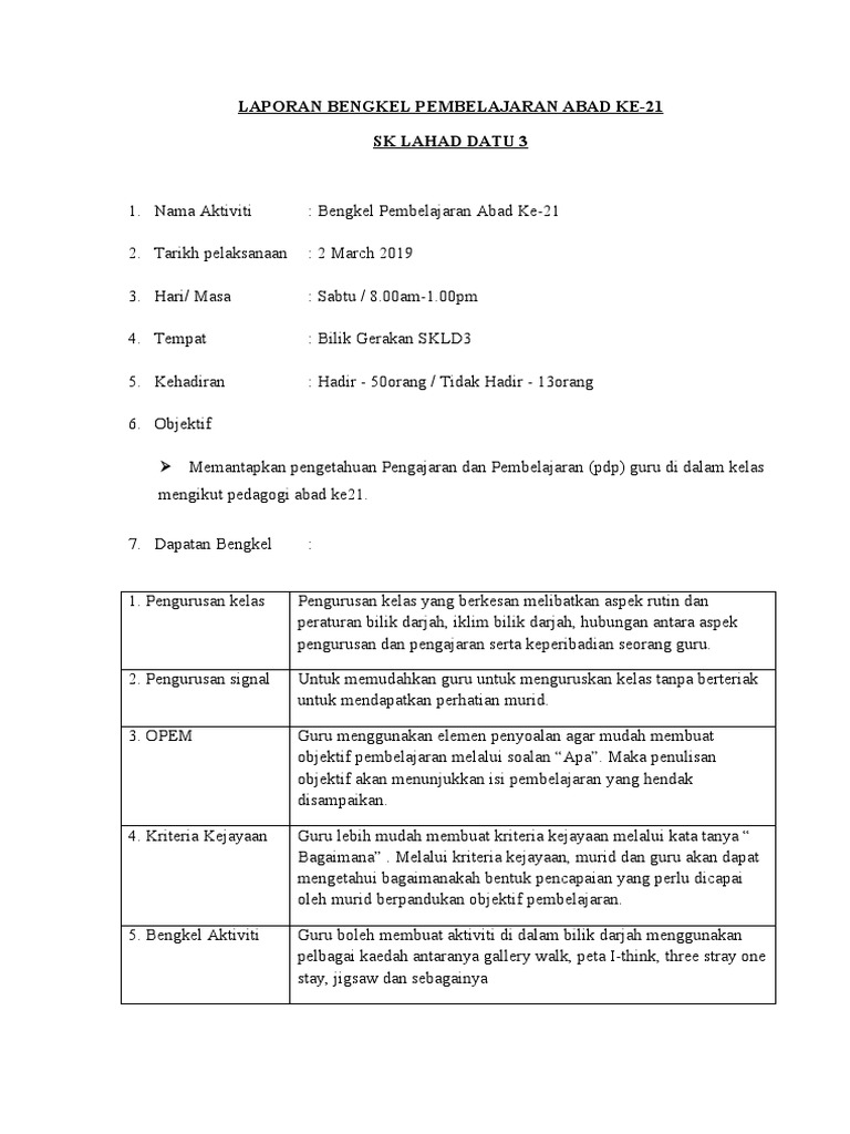 Laporan Bengkel Pak21-2019 | PDF | Karier & Perkembangan