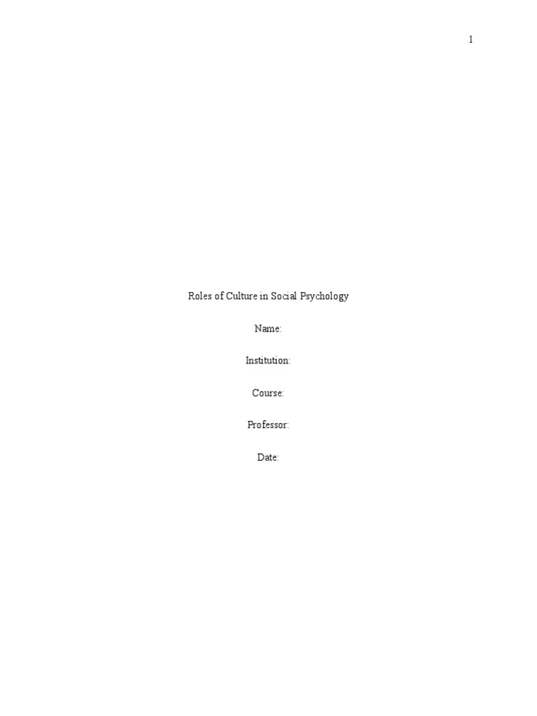 Roles of Culture in Social Psychology | PDF | Psychology | Social ...