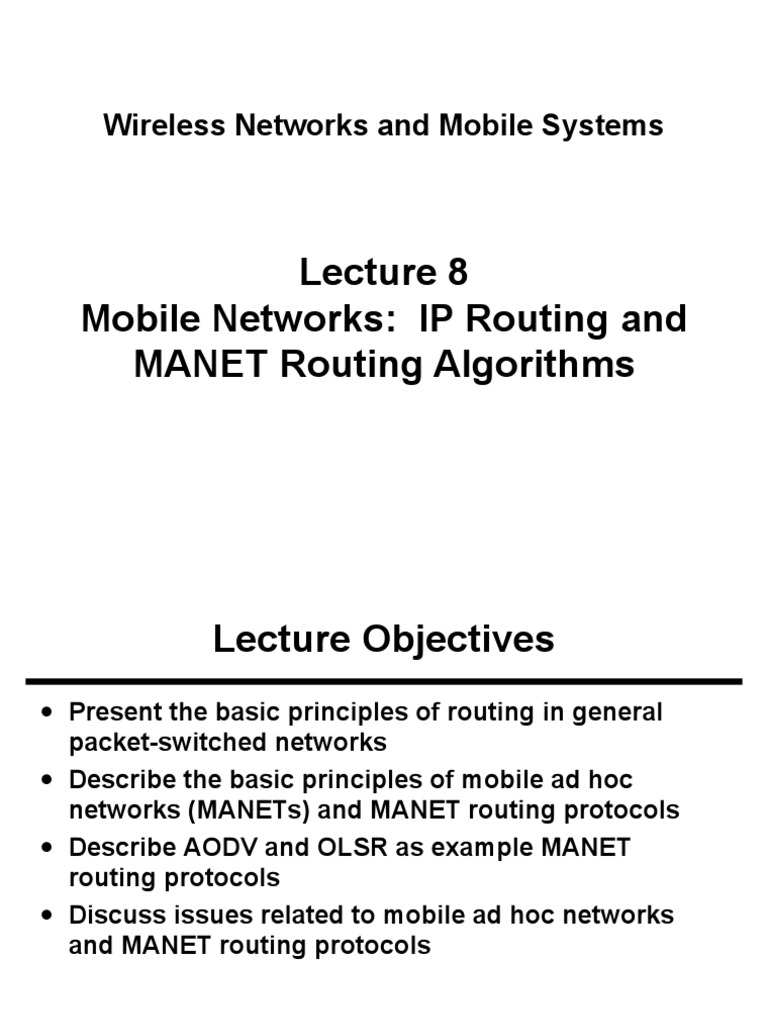 Mobile Networks Ip Routing And Manet Routing Algorithms Pdf