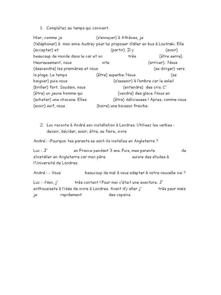 Imparfait Et Passe Compose Exercices | PDF