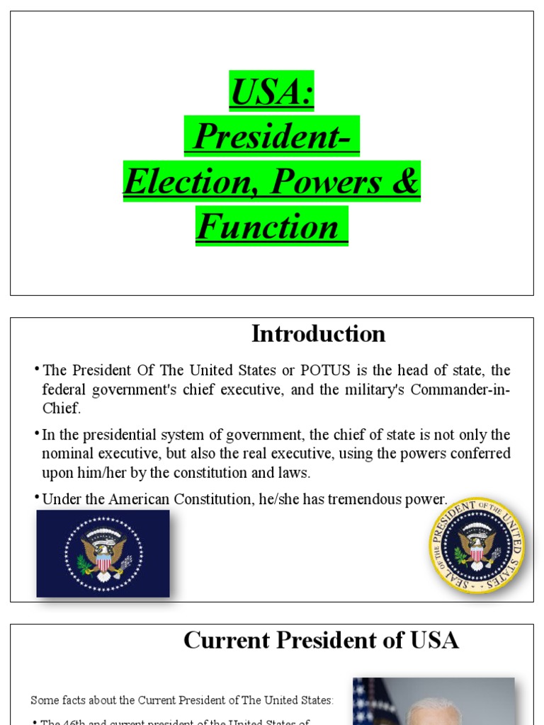 USA President Election, Powers and Functions | PDF | Presidents Of The ...