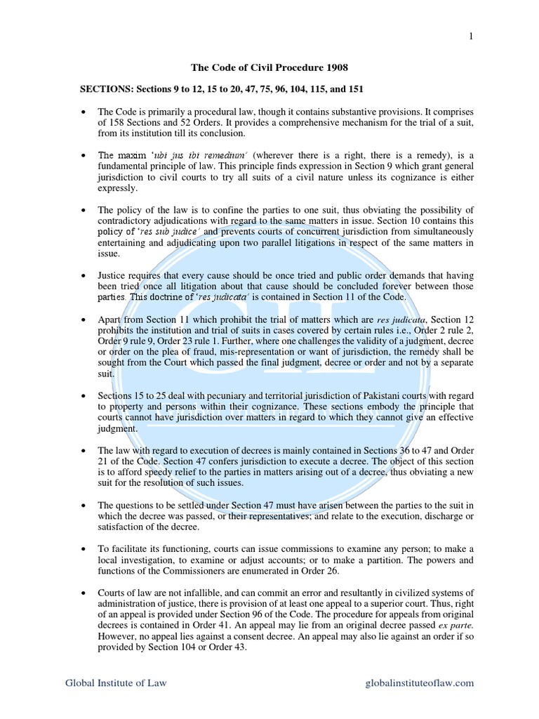 The Code of Civil Procedure - Notes Mcqs | PDF | Lawsuit | Jurisdiction