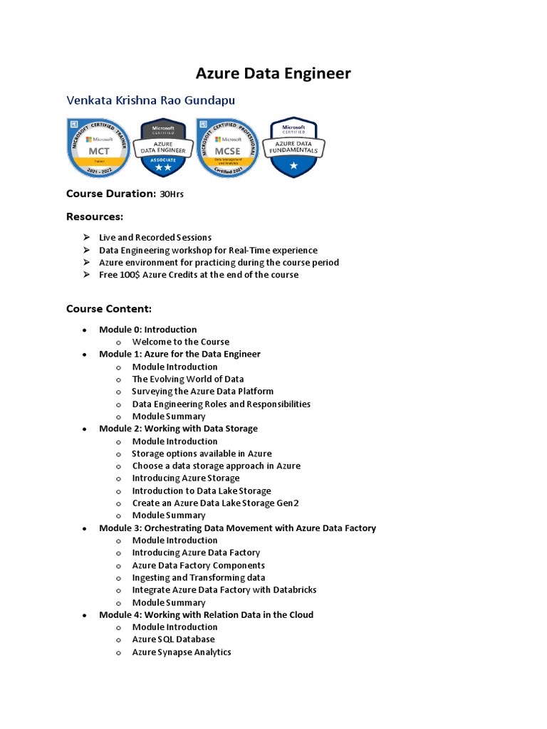 Azure Data Engineer: Venkata Krishna Rao Gundapu | PDF | Microsoft ...