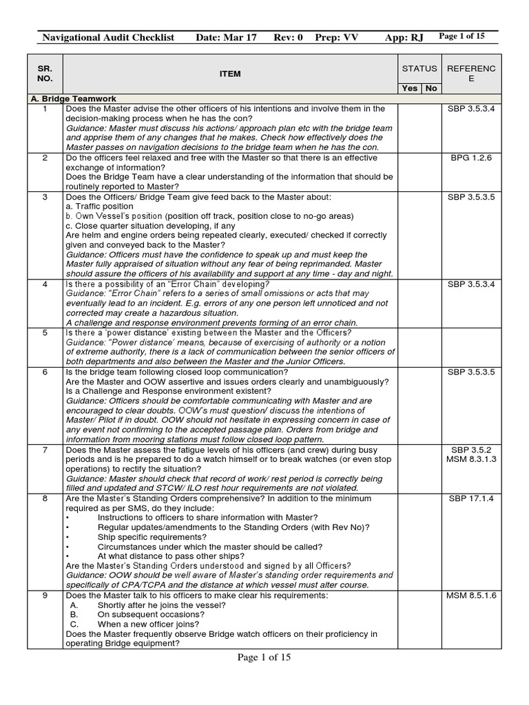 Bridge Audit Checklist | PDF | Navigation | Compass