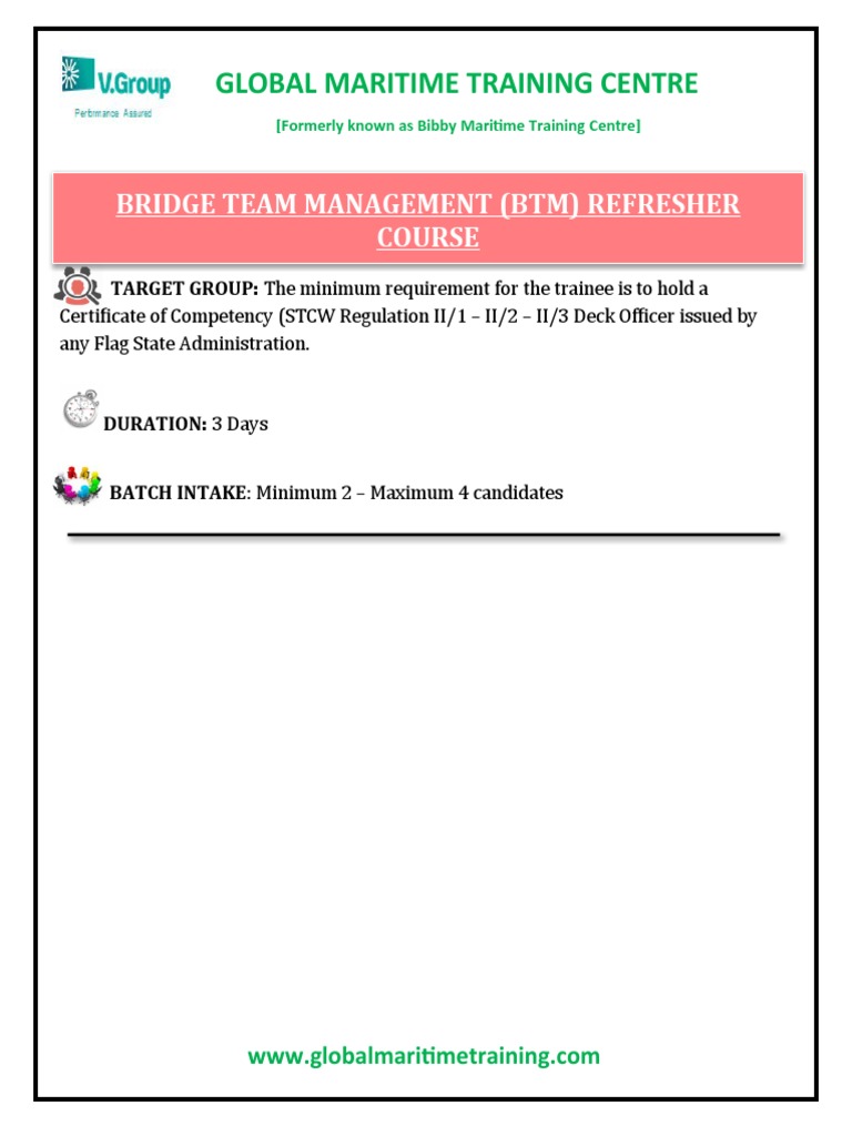 Global Maritime Training Centre: Bridge Team Management (BTM) Refresher ...