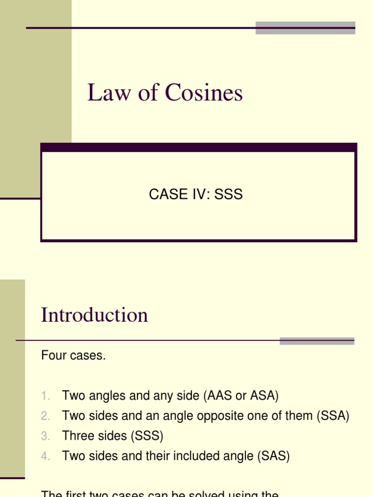 Law of Cosines: Case Iv: Sss | PDF
