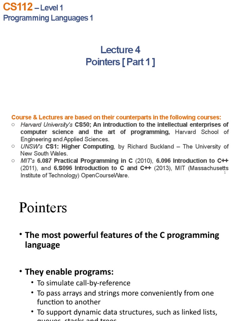 Pointers (Part 1) : Computer Science and The Art of Programming, Harvard School of | PDF ...