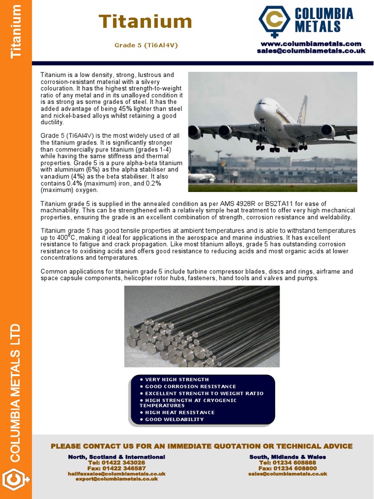 Titanium: Grade 5 (Ti6Al4V) | PDF | Titanium | Chemical Substances