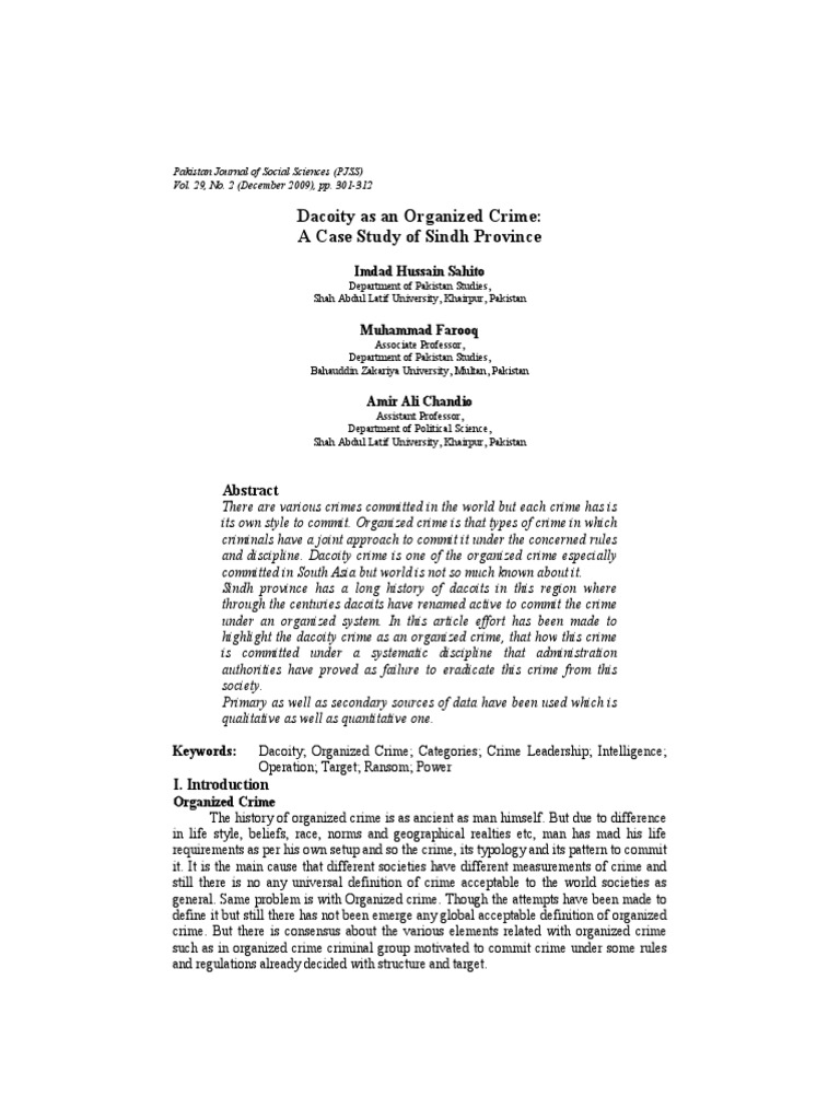 Dacoity As An Organized Crime: A Case Study of Sindh Province | PDF ...