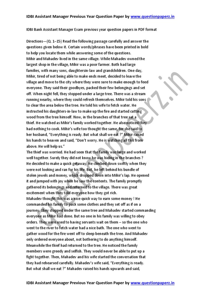 IDBI Bank Assistant Manager Exam Previous Year Question Papers in PDF ...