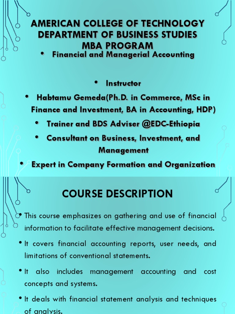 American College of Technology Department of Business Studies Mba ...