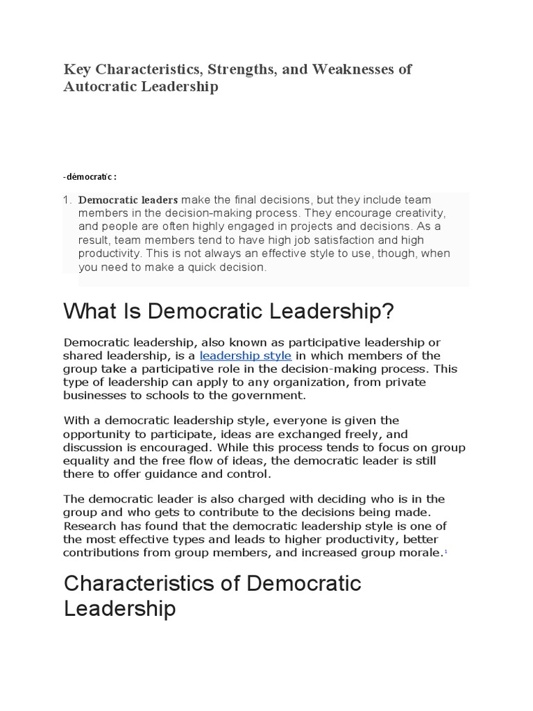 What Is Democratic Leadership?: Key Characteristics, Strengths, and ...