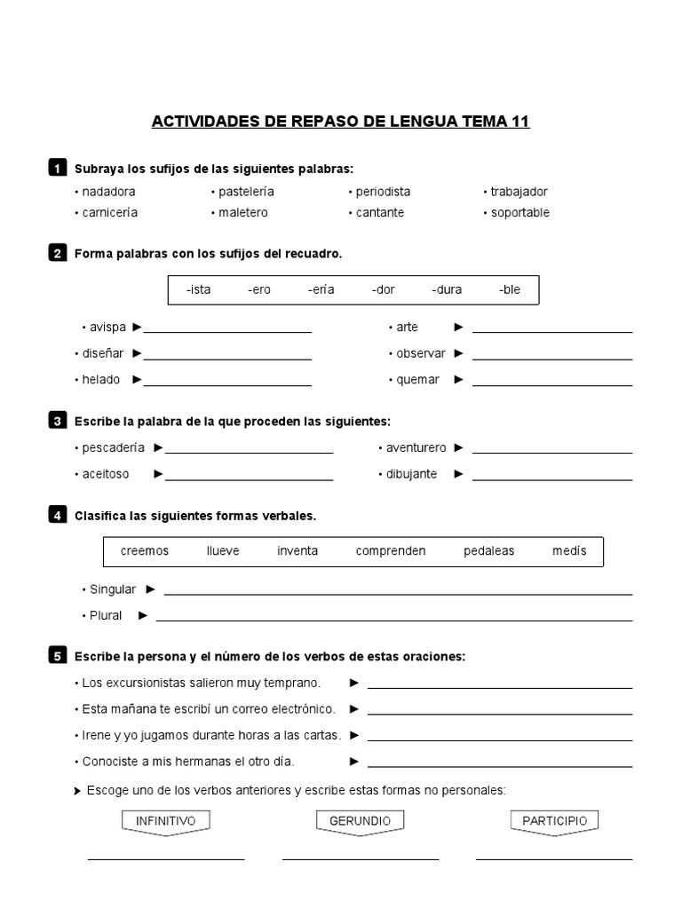 Actividades de Repaso de Lengua Tema 11 | PDF | Verbo | Morfología