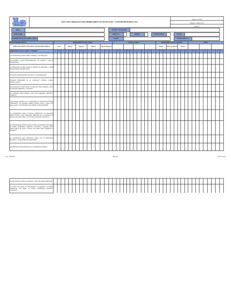 Lista de Chequeo para Herramientas Manuales | PDF | Herramientas