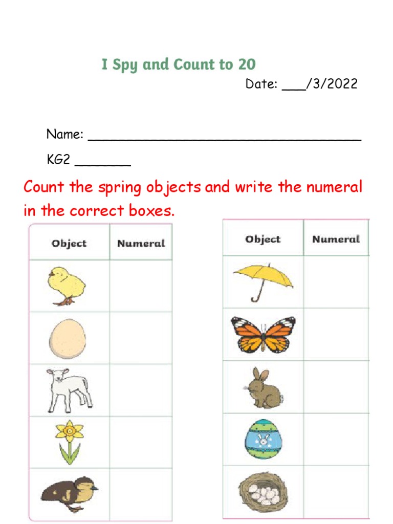 Count The Spring Objects and Write The Numeral in The Correct Boxes | PDF