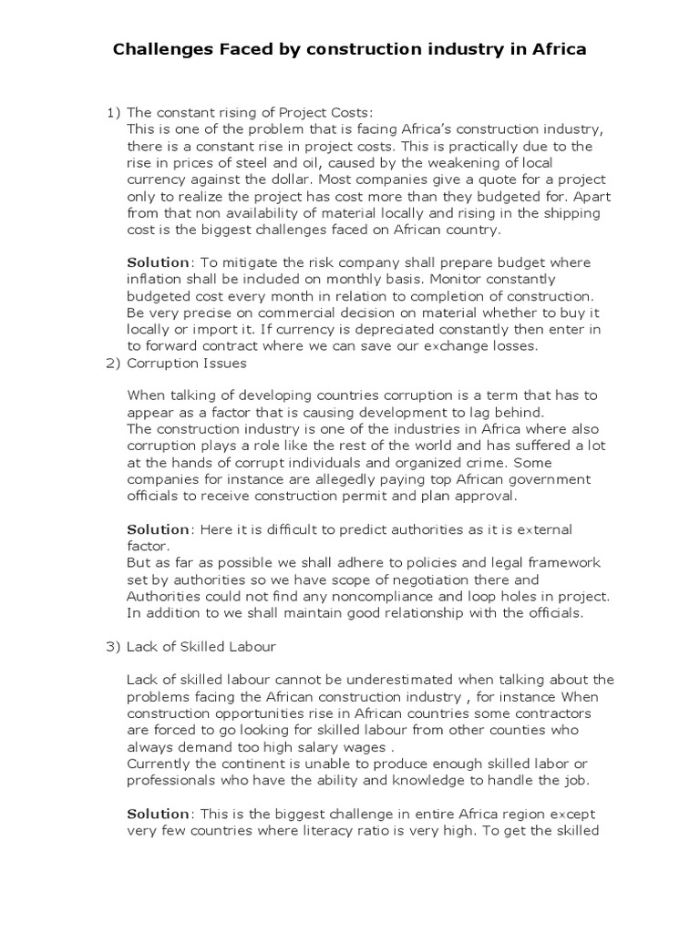 Challenges Faced by Construction Industry in Africa | PDF | Employment ...