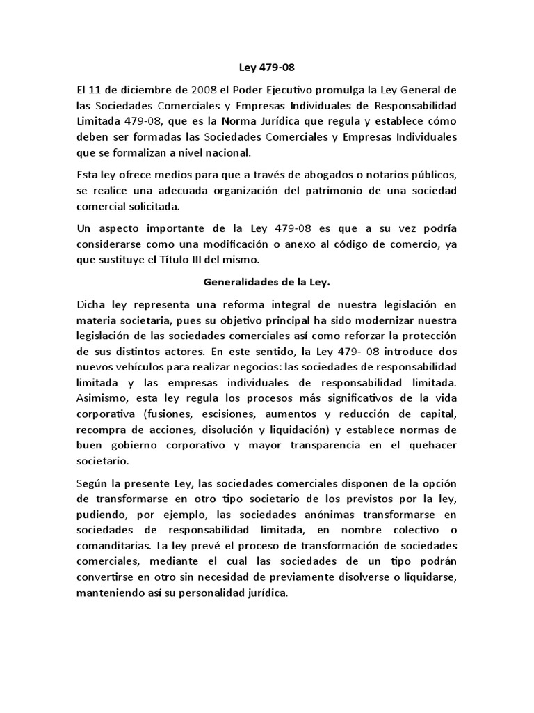Ley 479-08 | PDF | Sociedad de responsabilidad limitada | Economias