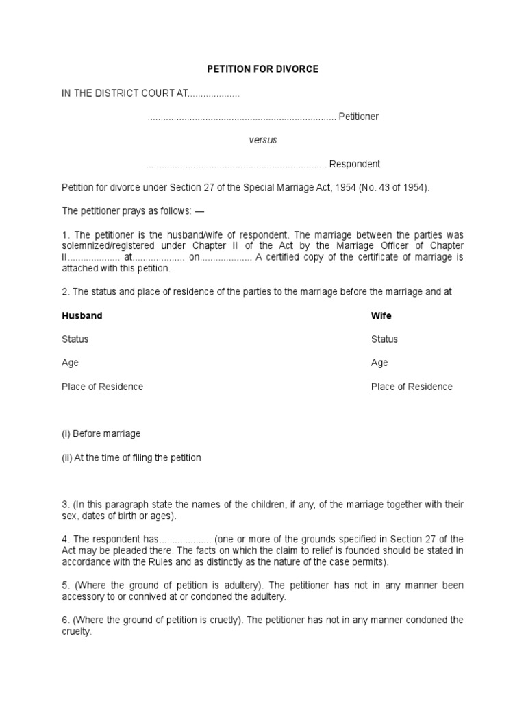 Petition For Divorce | PDF | Divorce | Marriage