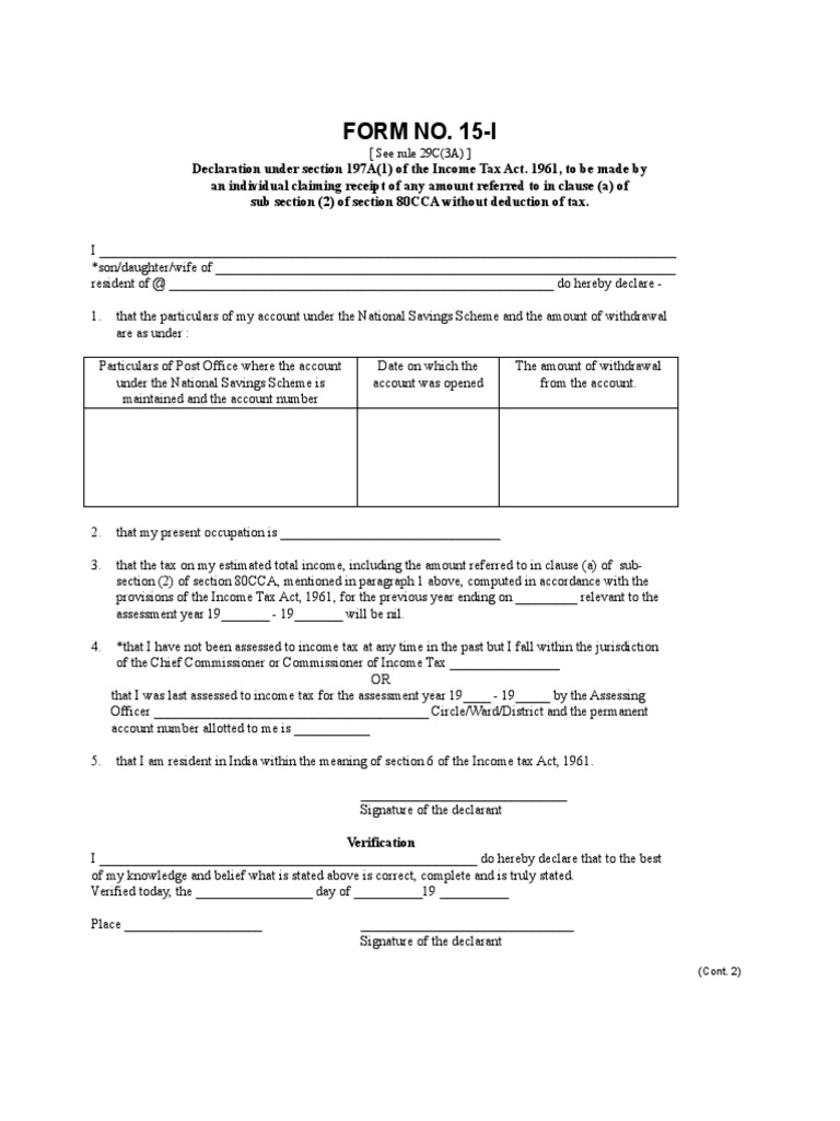 Form No. 15-I: See Rule 29C (3A) ) | PDF | Taxes | Income Tax