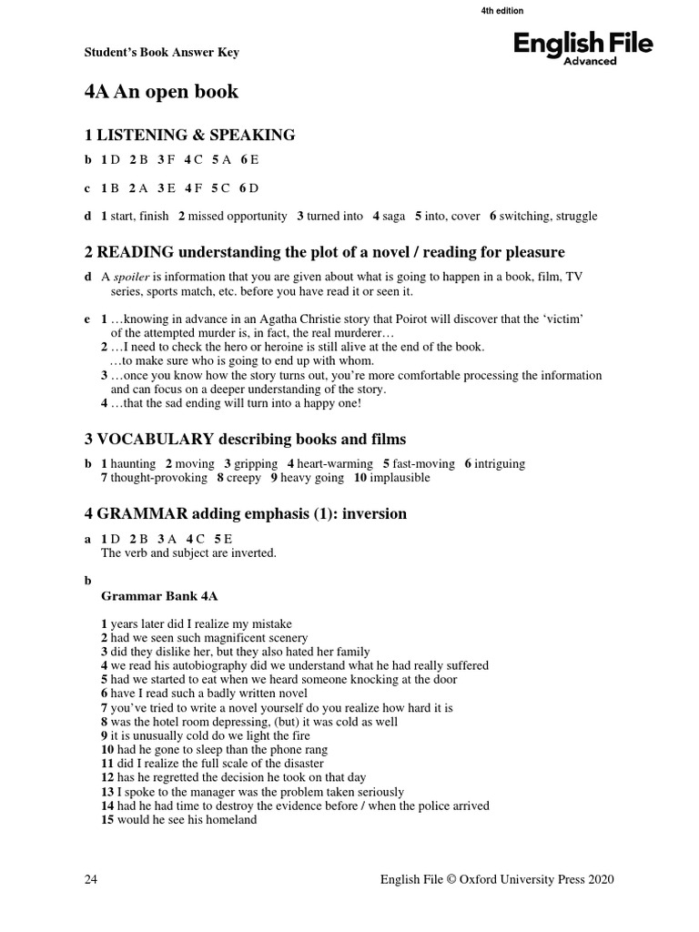 English File 4e Advanced SB Answer Key File 4 | PDF | Orchestras