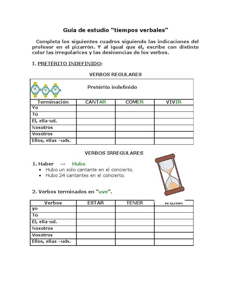 Documento 2 GUÍA TIEMPOS VERBALES | PDF | Verbo | Morfología
