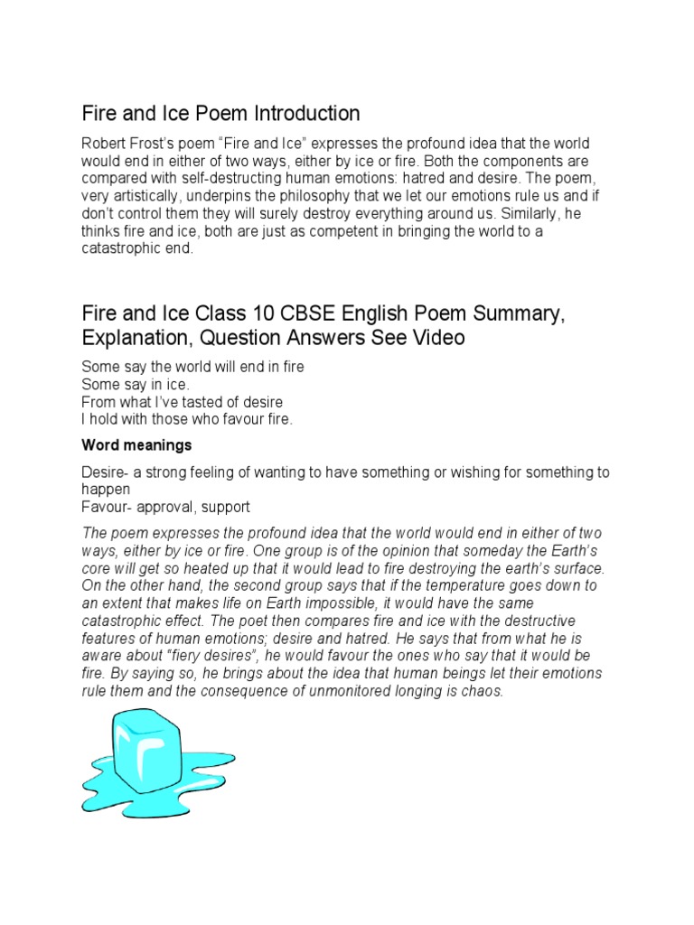 Fire and Ice Poem Introduction: Word Meanings | PDF