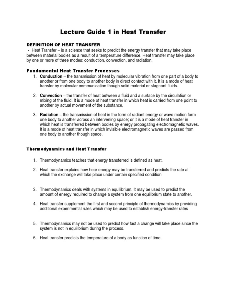 FME9 Lecture Guide 1 - Heat Transfer Fundamentals | PDF | Heat Transfer ...