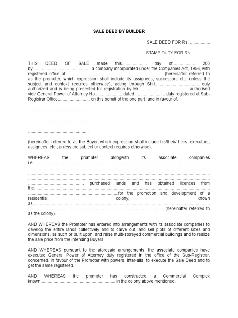 SALE DEED BY BUILDER | PDF | Insurance | Taxes