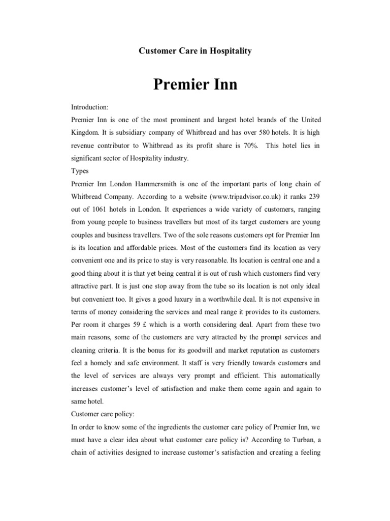 Premier Inn | PDF | Customer Satisfaction | Hotel
