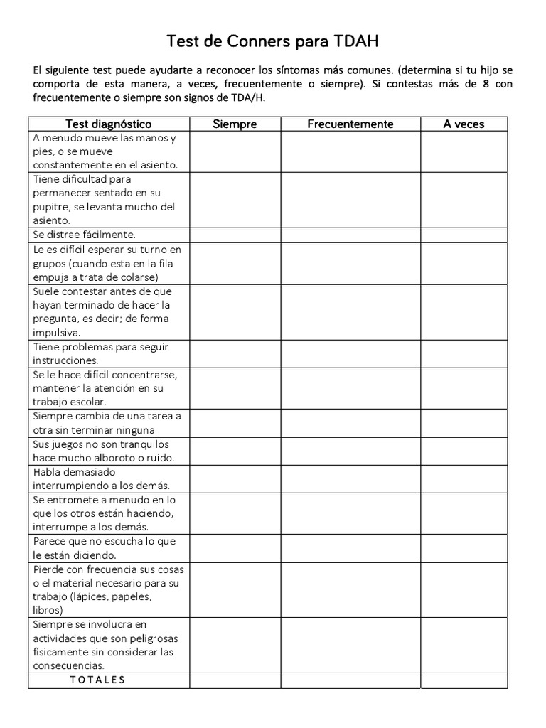 Test de Conners para TDAH | PDF