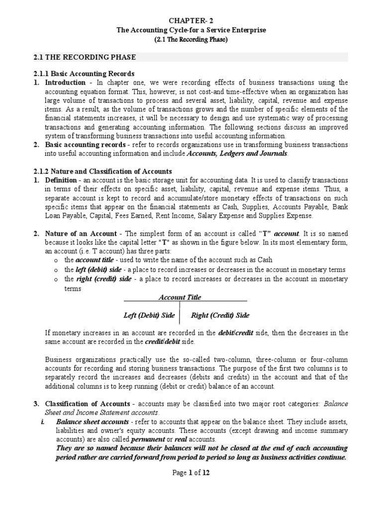 2.1 The Recording Phase: Sheet and Income Statement Accounts | PDF ...