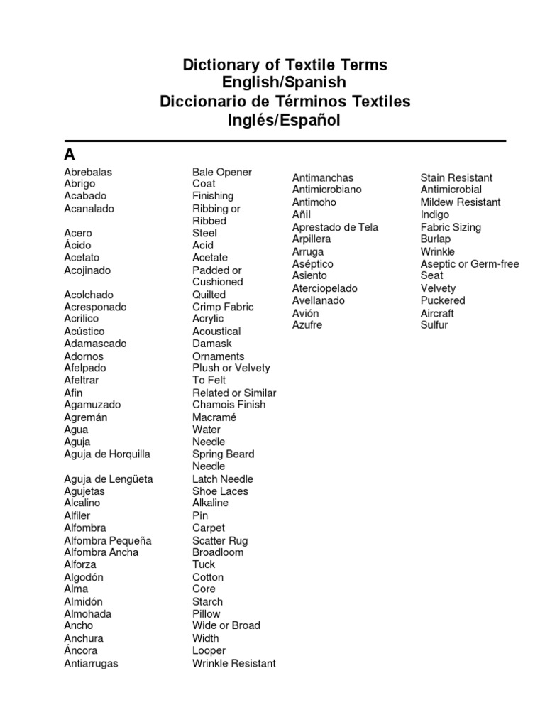 Diccionario de Términos Textiles | PDF | Textiles | Hilo
