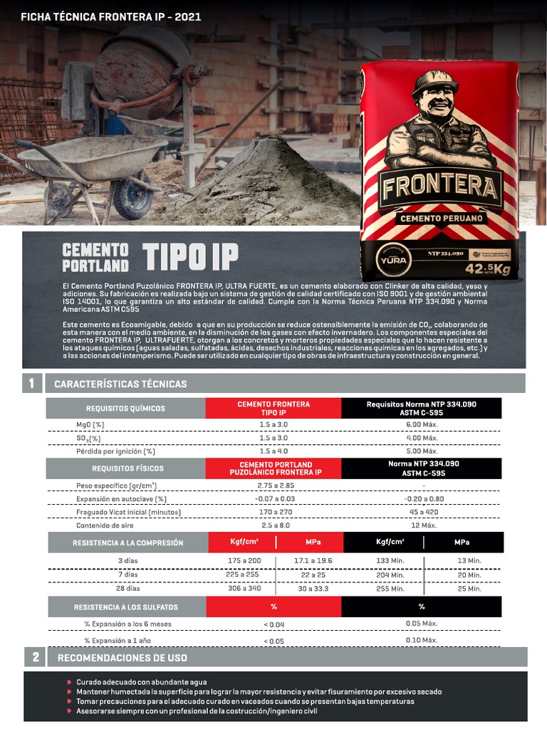 Ficha Tecnica Cemento Frontera Ip | PDF