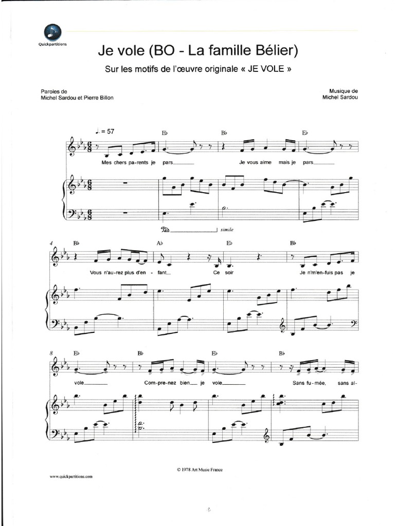 Partition Je Vole | PDF