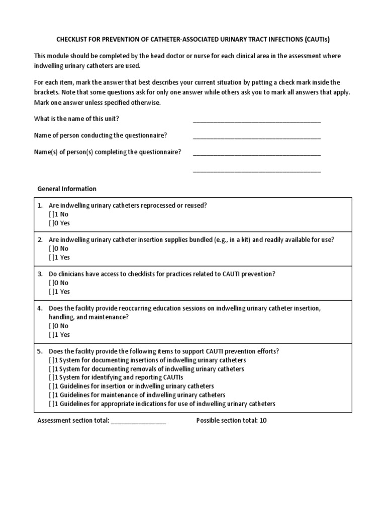 CAUTI Prevention Checklist for Facilities | PDF
