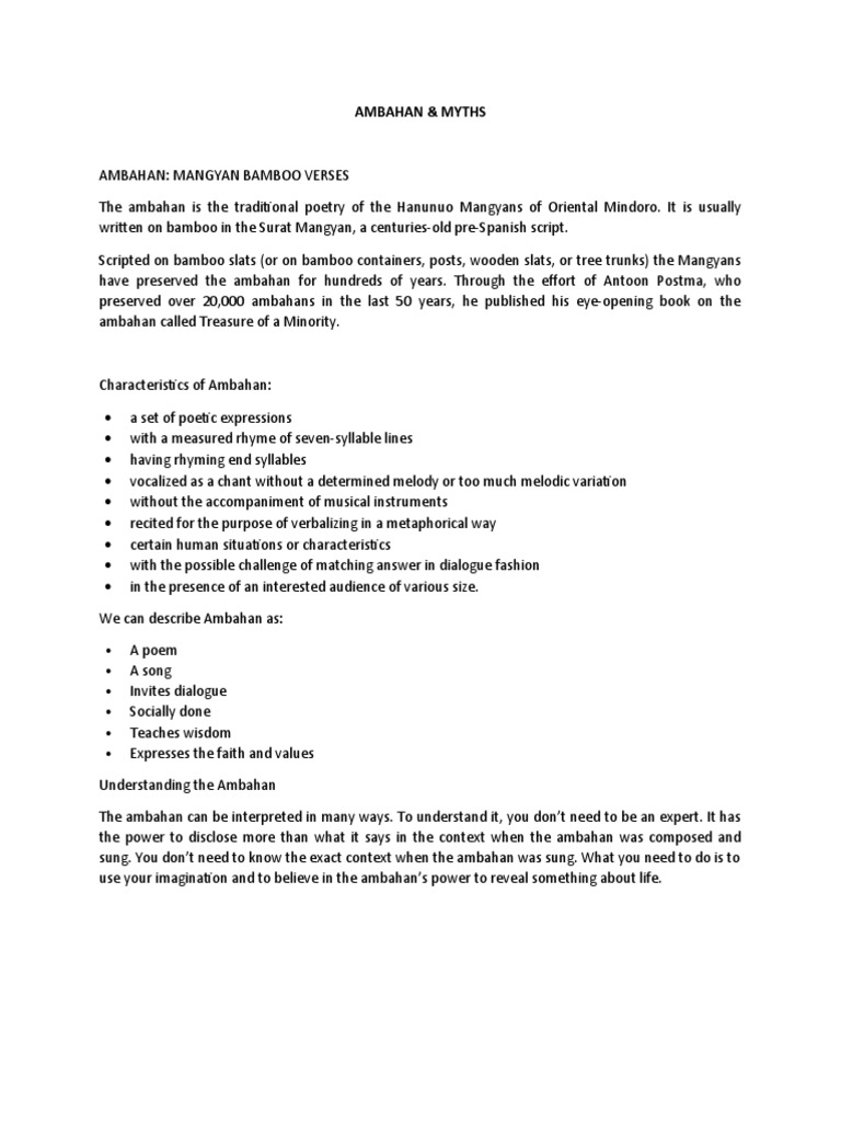 Ambahan & Myth Report | PDF | Poetry