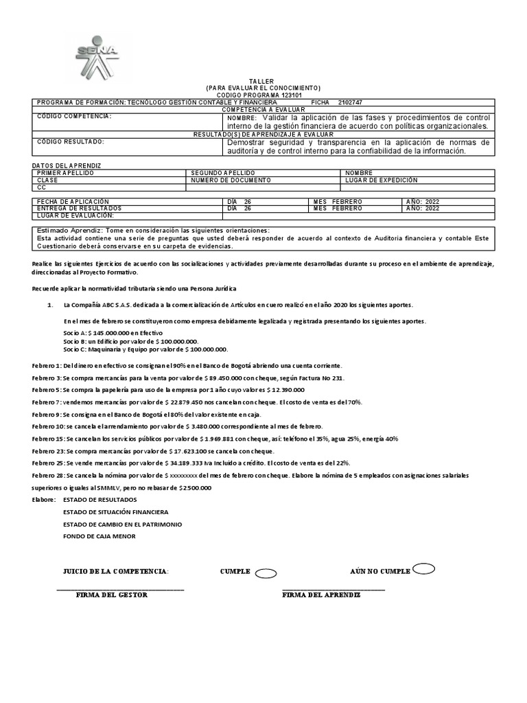 Taller Enfoque Planillas Sum y Subsum | PDF | Auditoría | Contabilidad