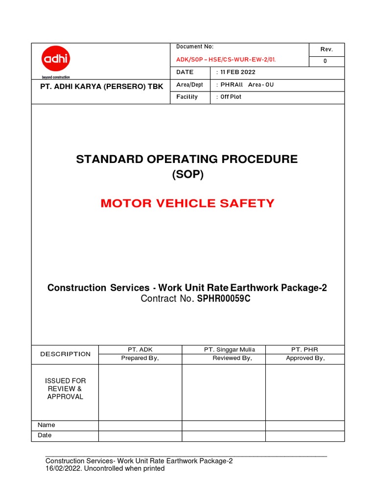 SOP Motor Vehicle Safety | PDF