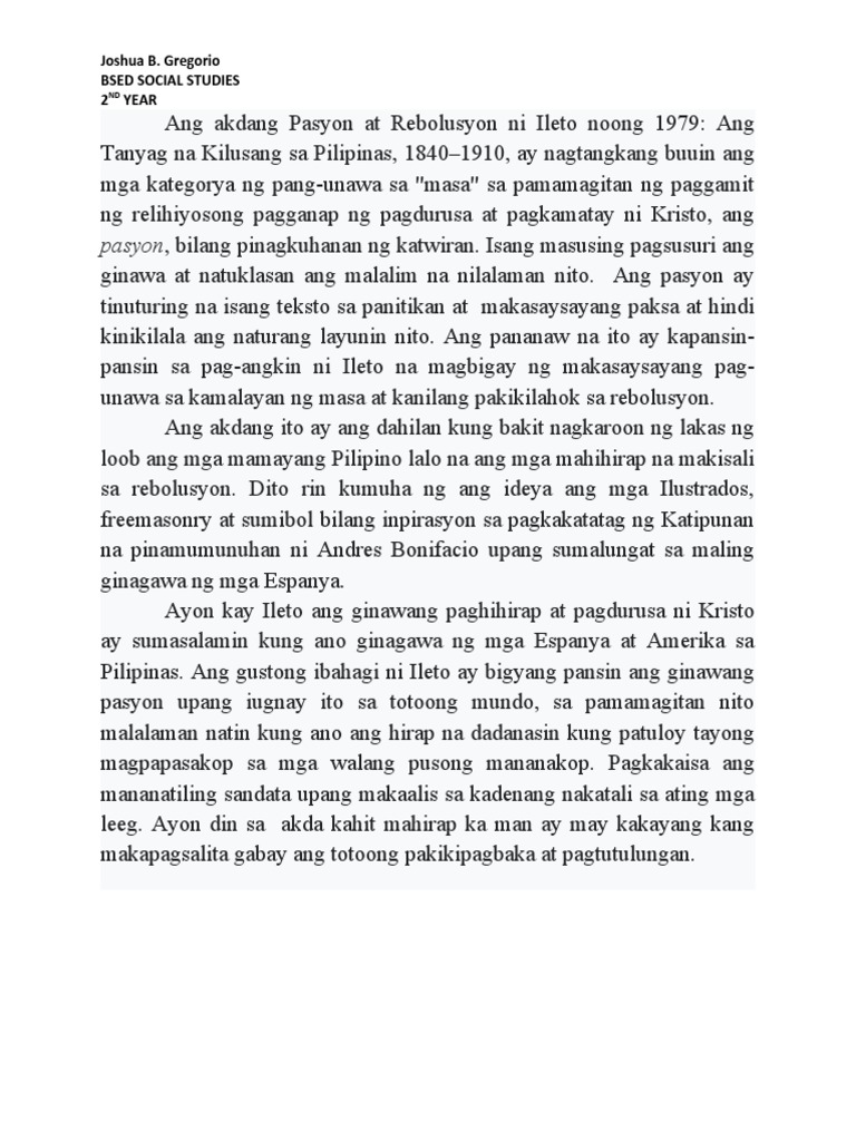 Ang Akdang Pasyon at Rebolusyon Ni Ileto Noong 1979 | PDF